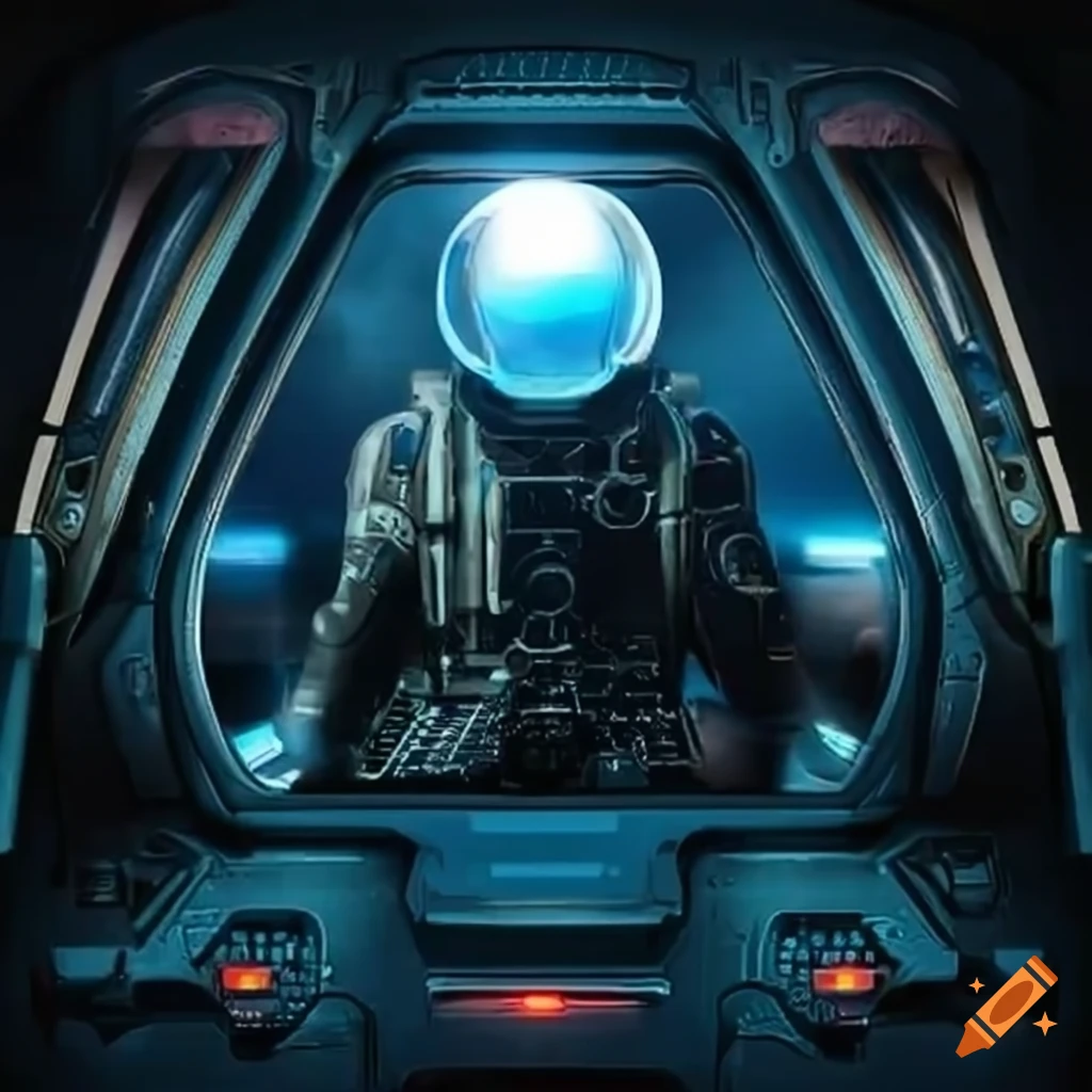 Futuristic cockpit with a human pilot on Craiyon
