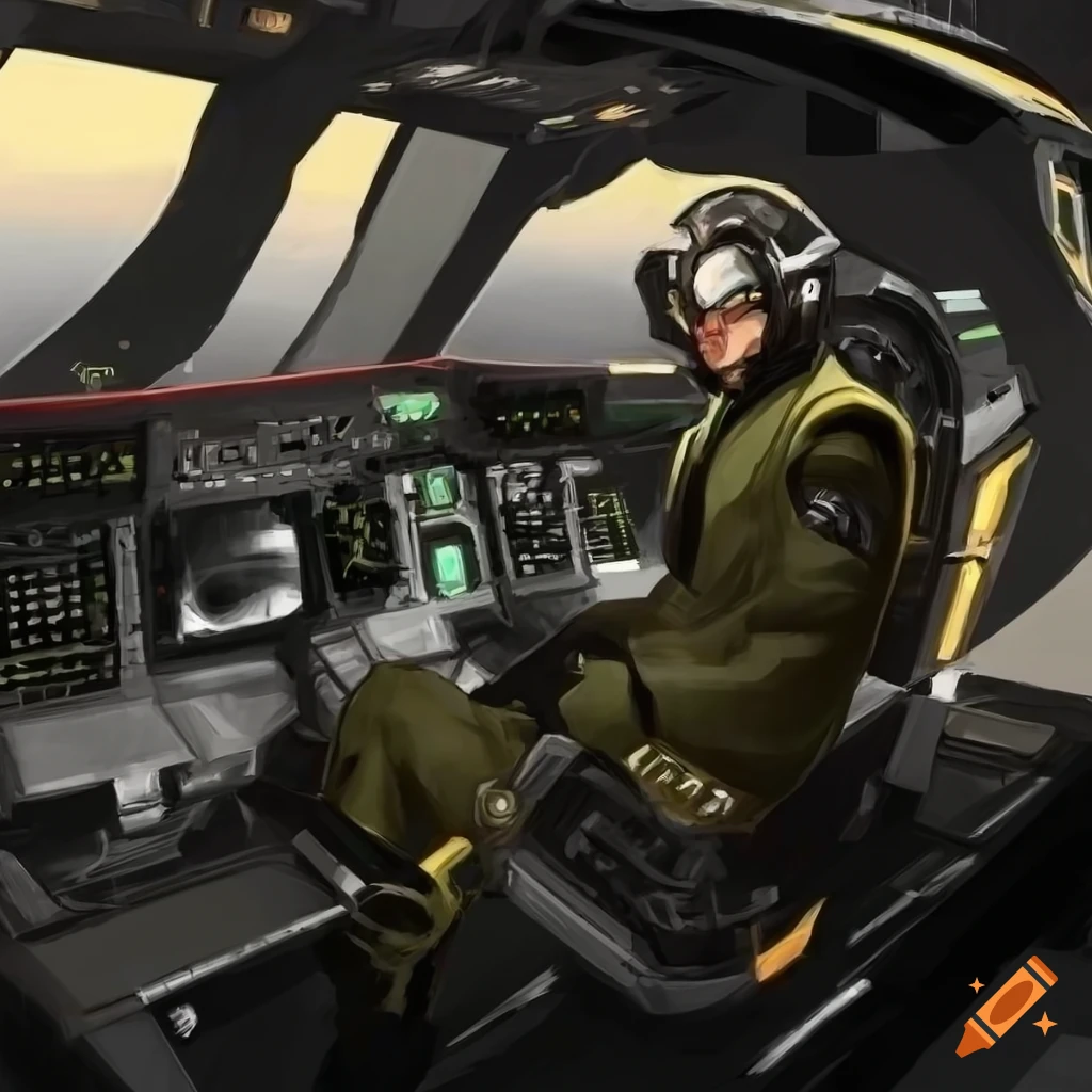 Detailed japanese art of a pilot in a futuristic cockpit on Craiyon