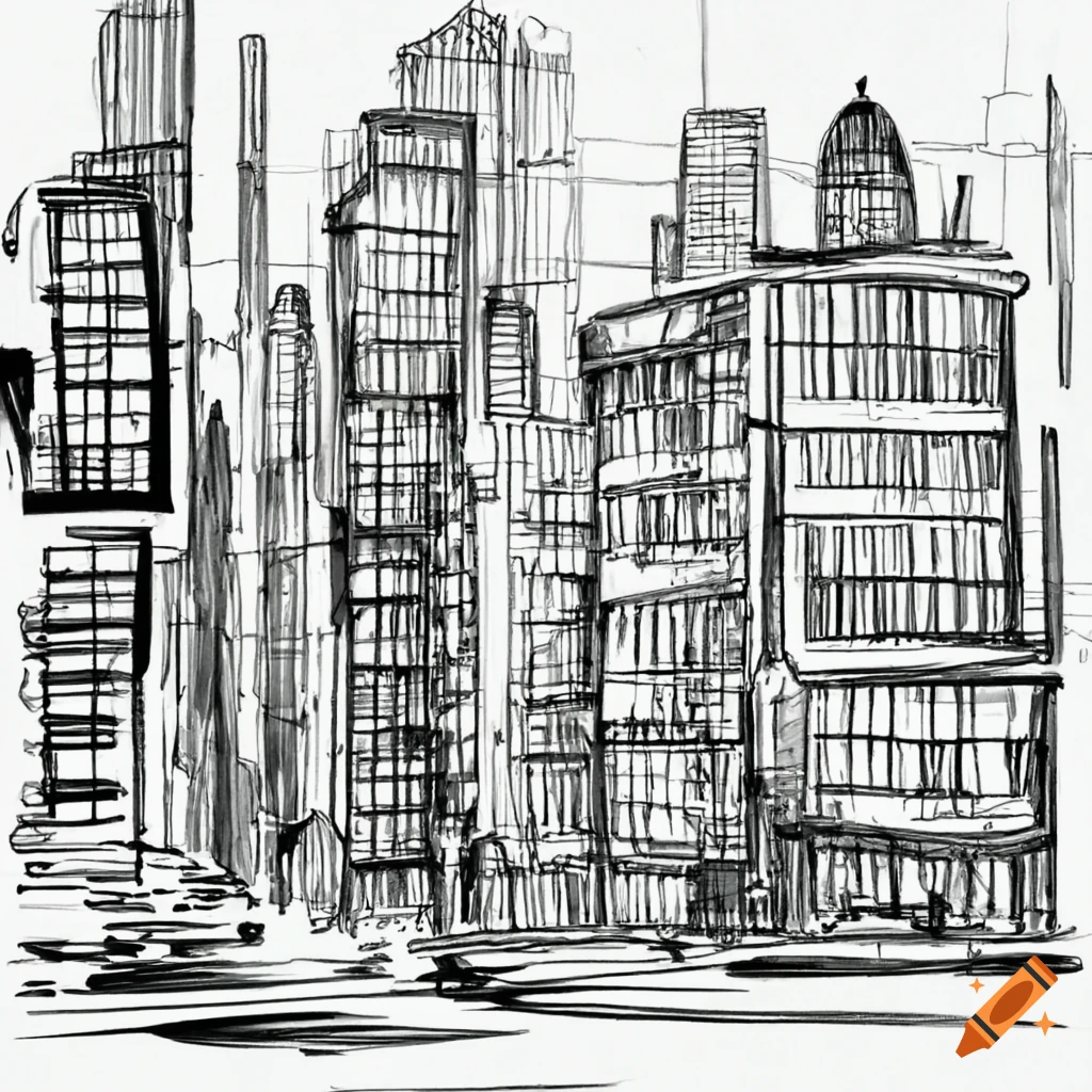 Detailed sketch of a busy city