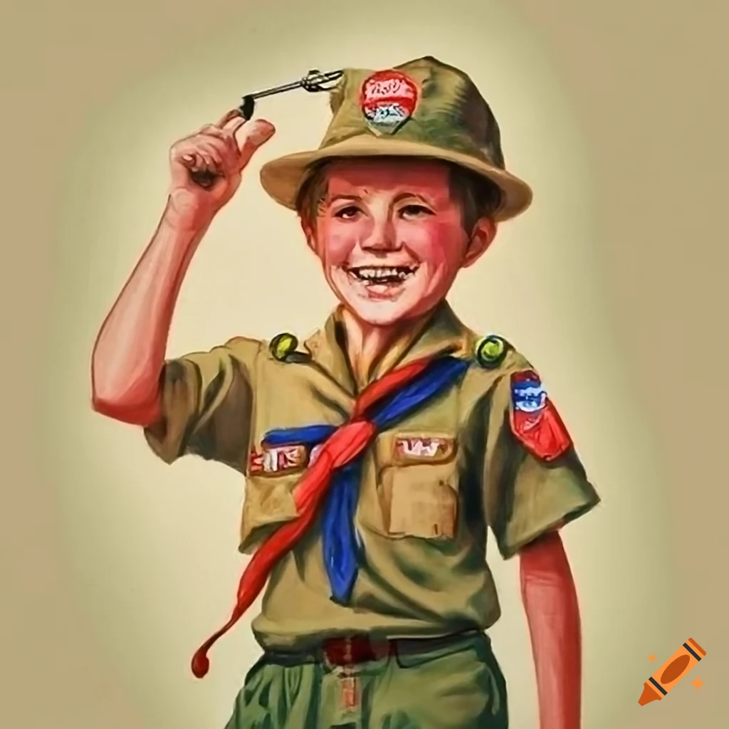 Smiling boy scouts in a Normal Rockwell drawing on Craiyon
