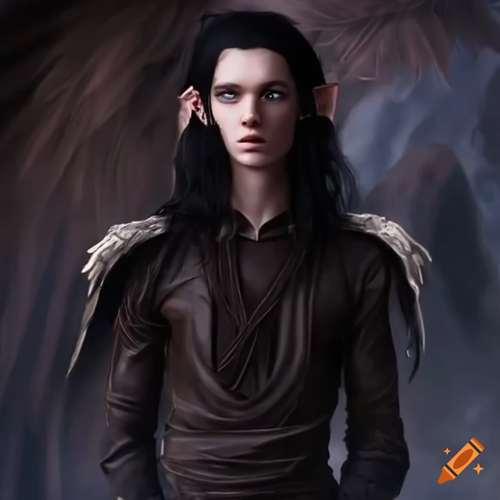 Cody fern as a dark elf with raven wings on Craiyon