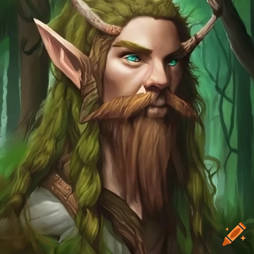 Drawing of a bearded druid elf on Craiyon