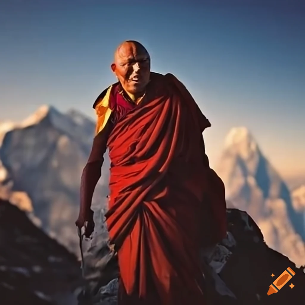 Monk climbing mt. everest on Craiyon