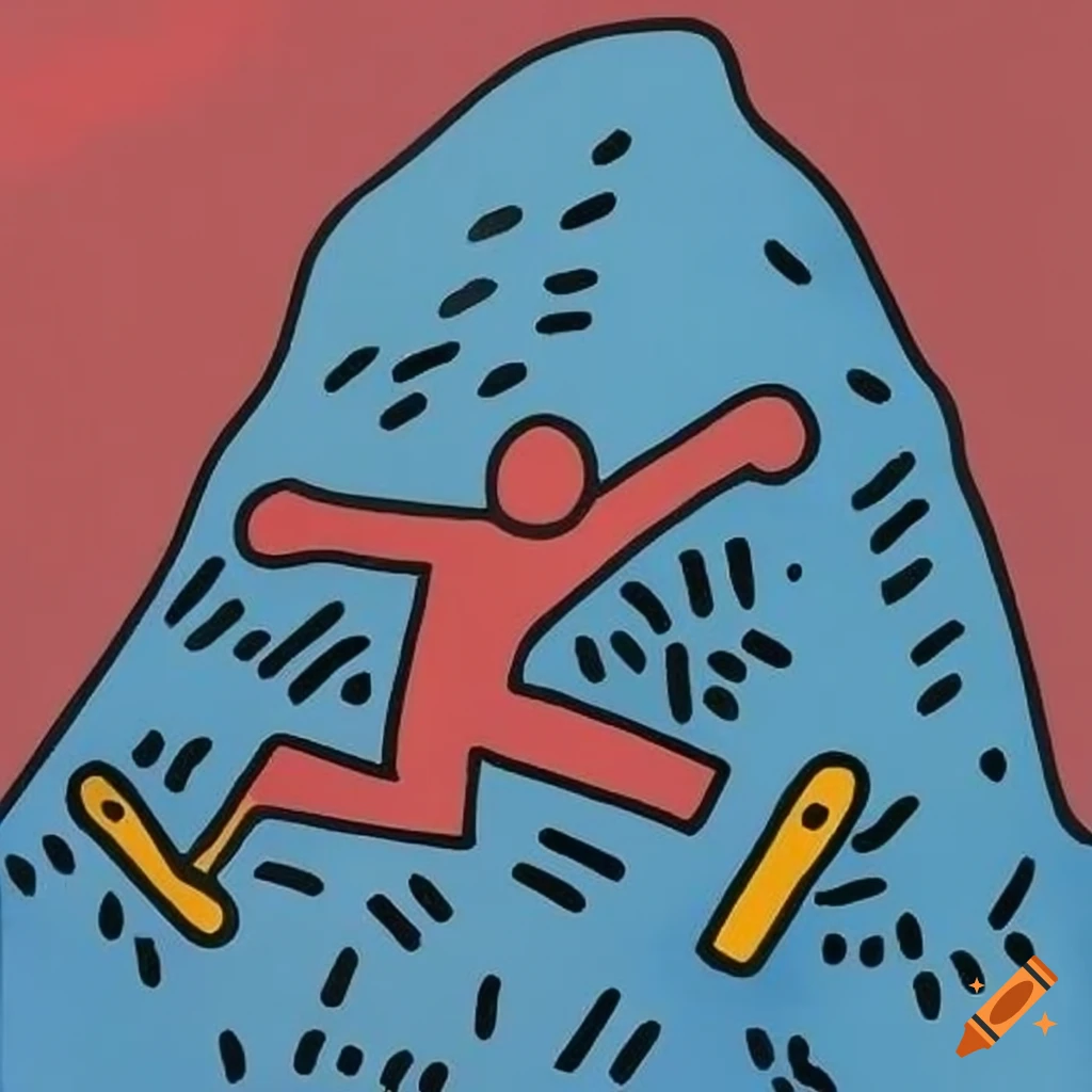 Keith haring artwork of a skier descending a snowy mountain