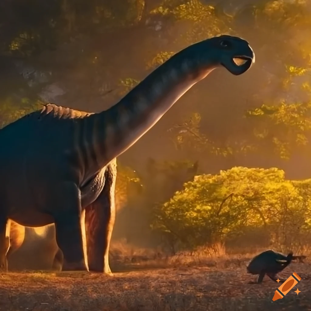 Colorful apatosaurus in sunny bushland on Craiyon