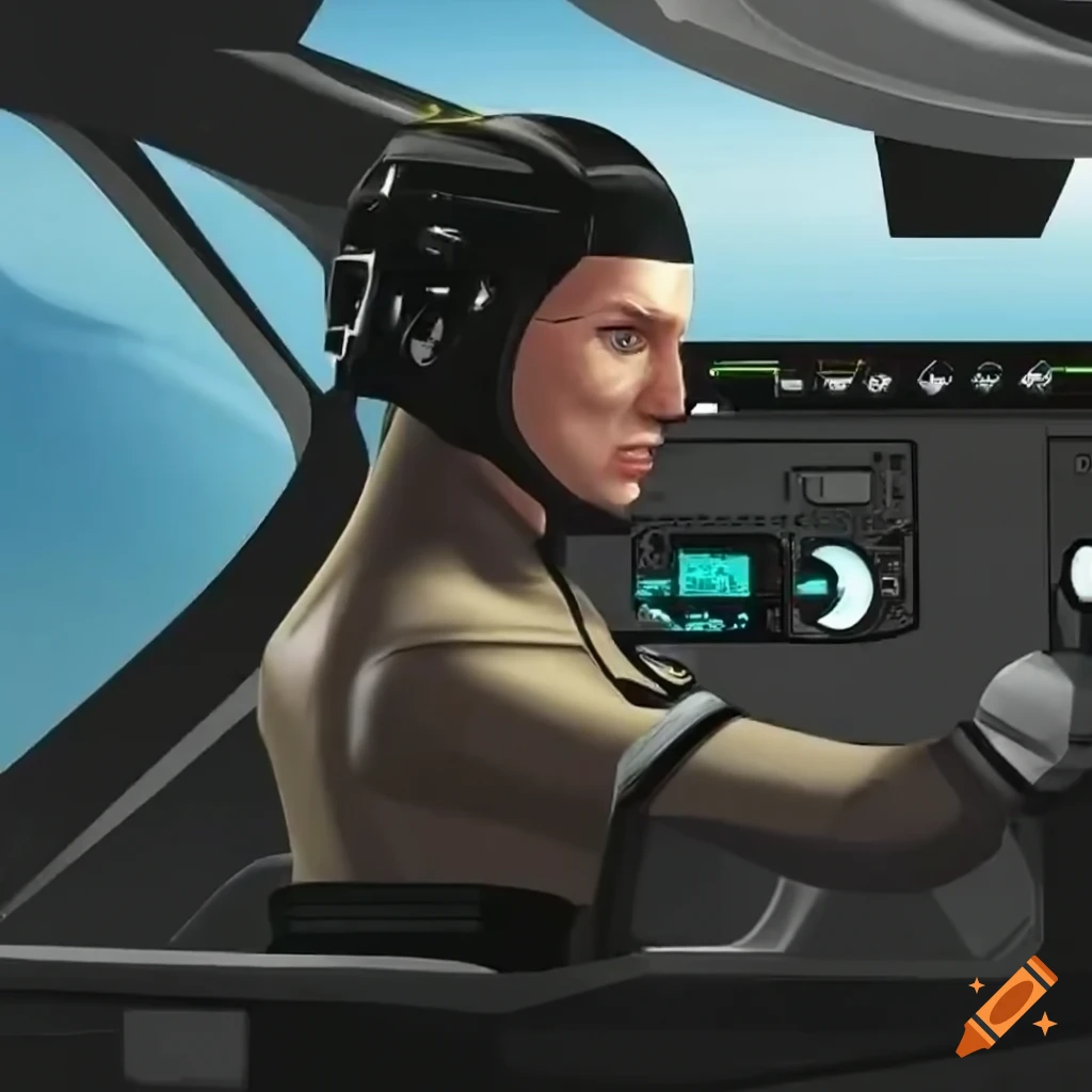 Futuristic cockpit with a human pilot on Craiyon