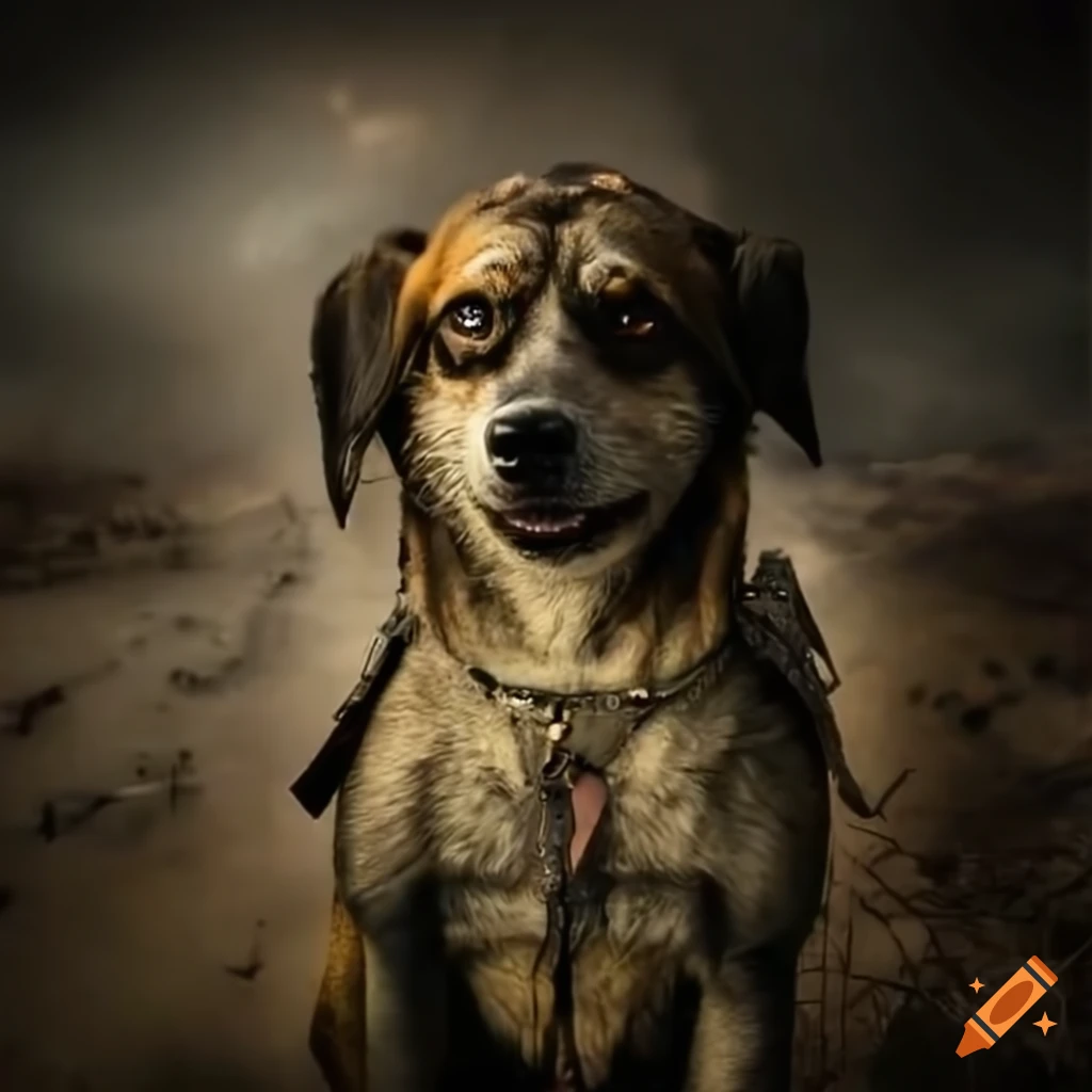 Dog in post apocalyptic wasteland on Craiyon