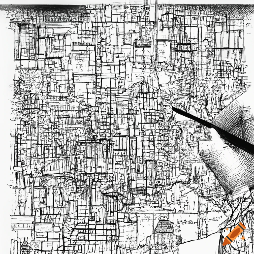 Futuristic city map black in white on Craiyon