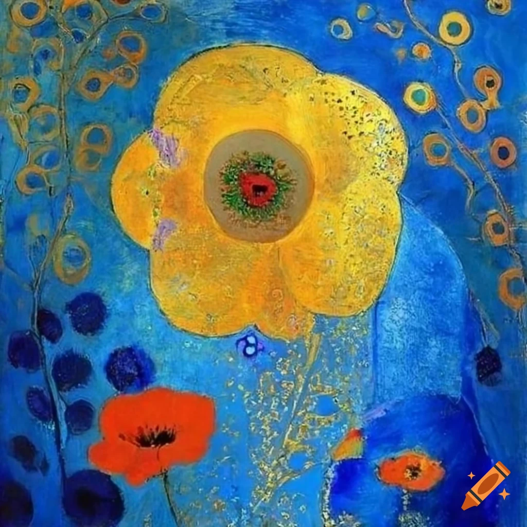 Abstract art with squares in blue and poppies on Craiyon