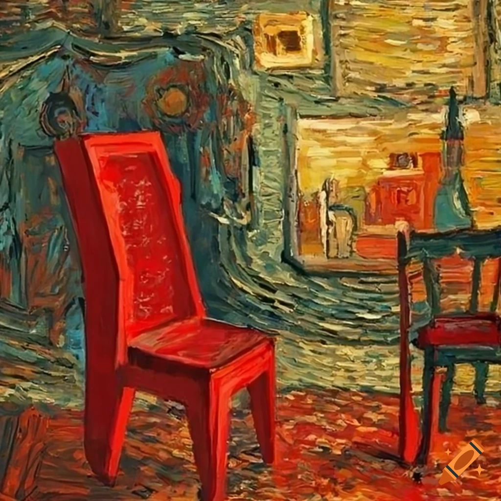 Red chair painting in van gogh style on Craiyon