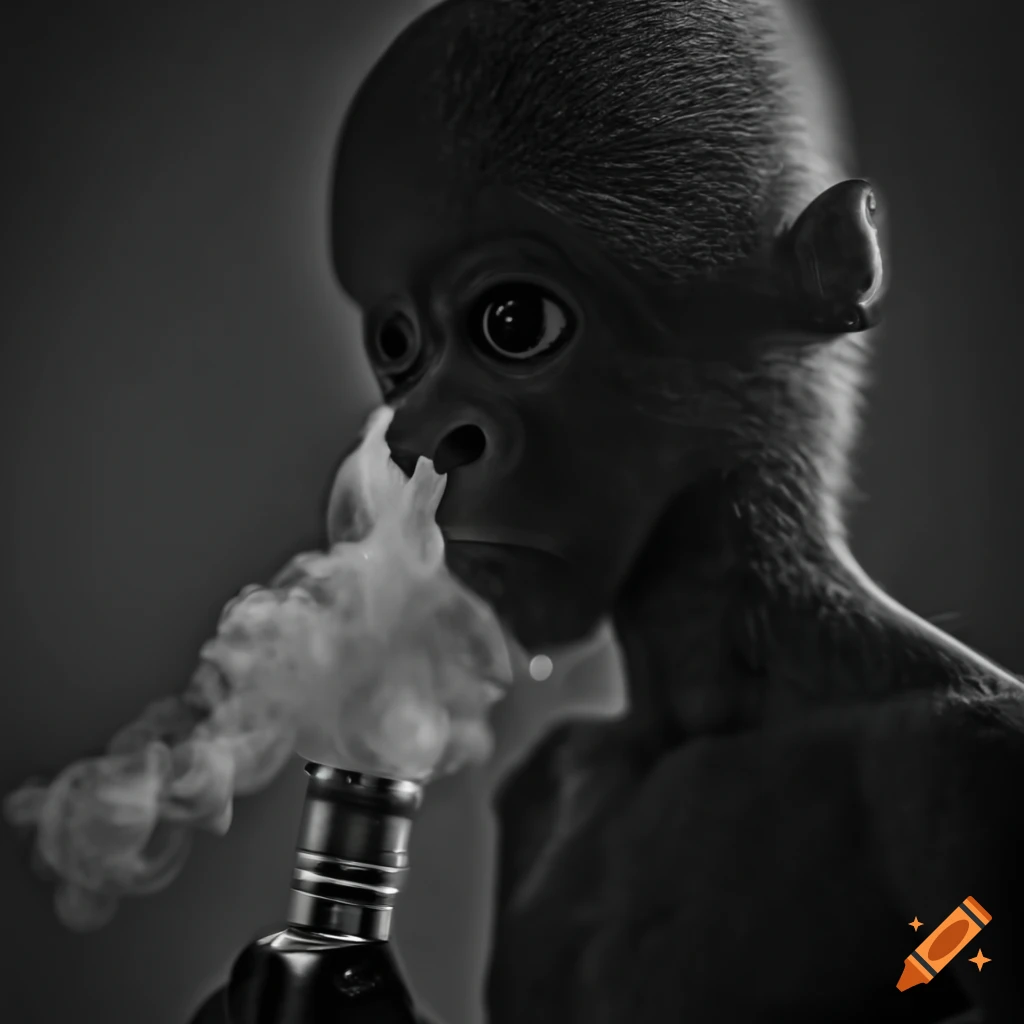 Humorous illustration of an alien and monkey vaping on Craiyon