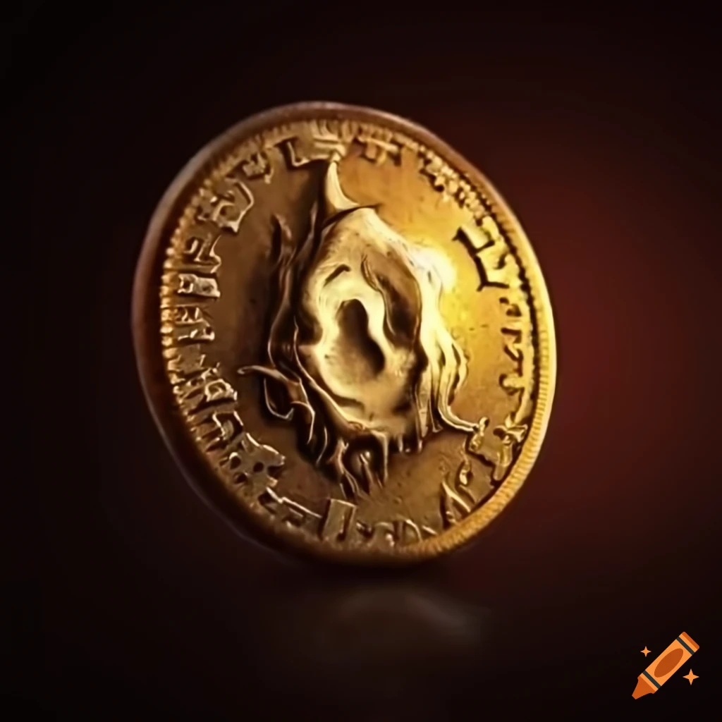 Old gold coin with obelisk engraving on Craiyon