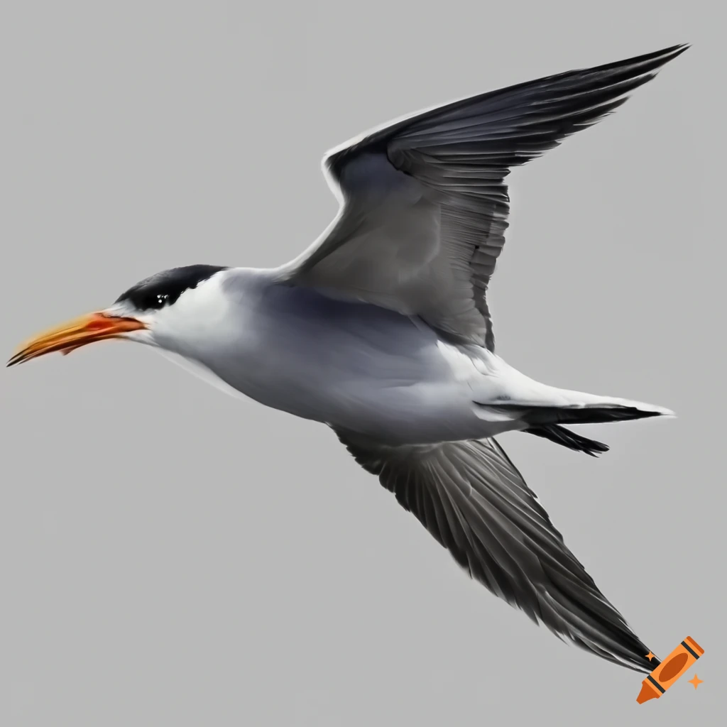 Flying royal tern with black crest