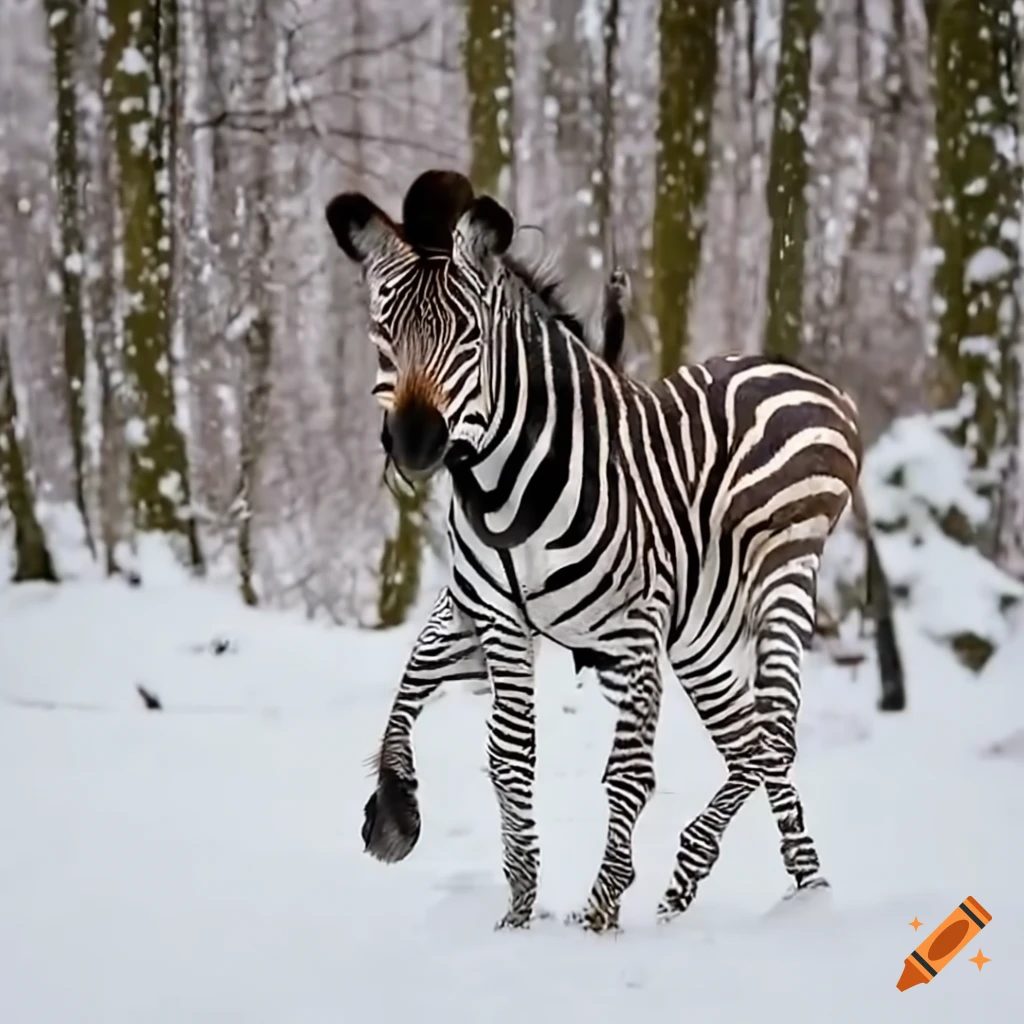 Zebra playing in the snow