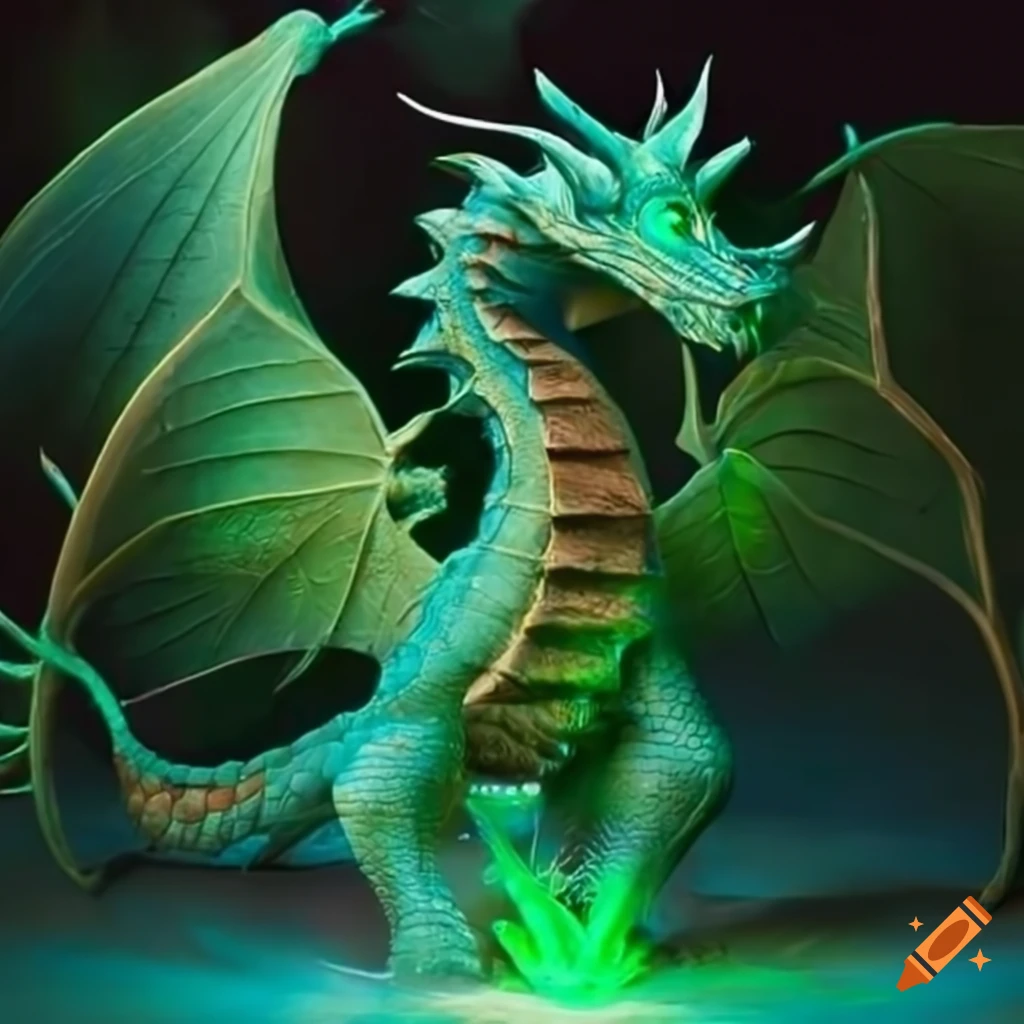 Digital art of a dragon made of plants and leaves on Craiyon