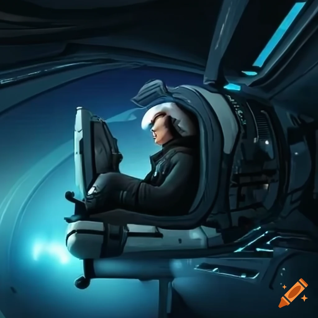 Futuristic cockpit with a human pilot on Craiyon