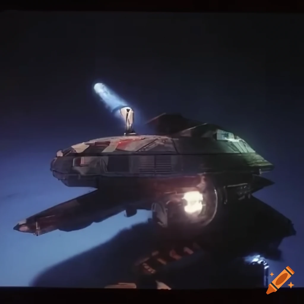 Sci-fi fantasy film spacecraft with gatling laser guns on Craiyon