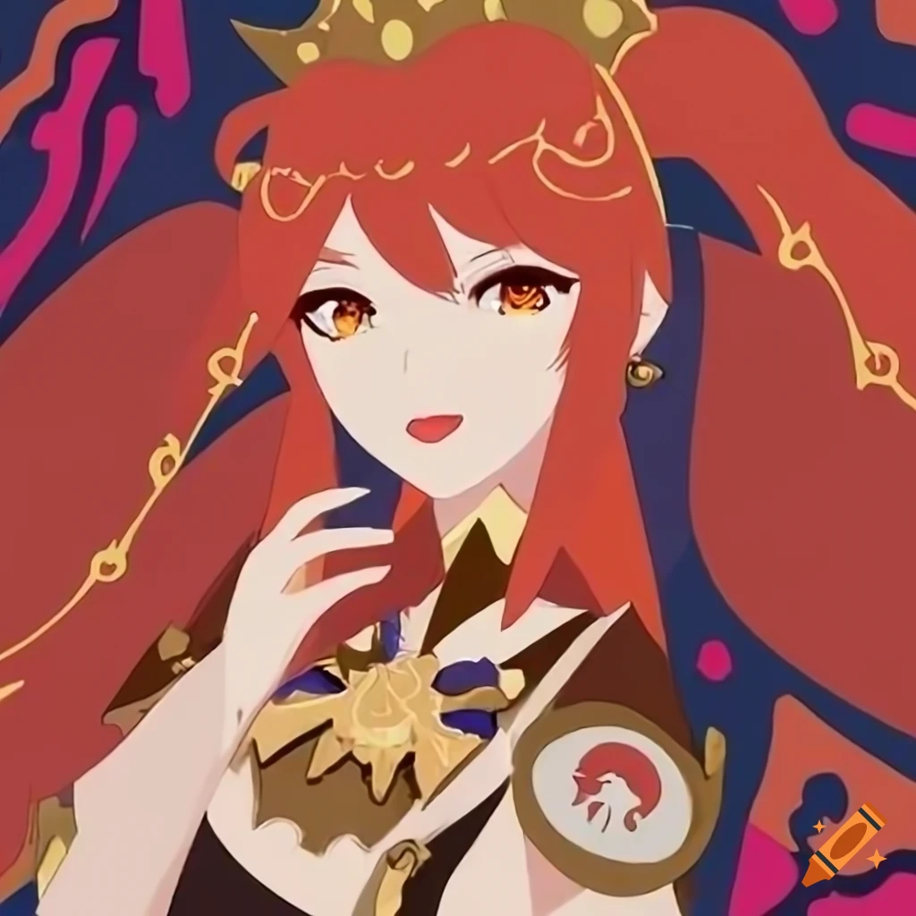 Illustration of a powerful redhead healer in a throne room on Craiyon