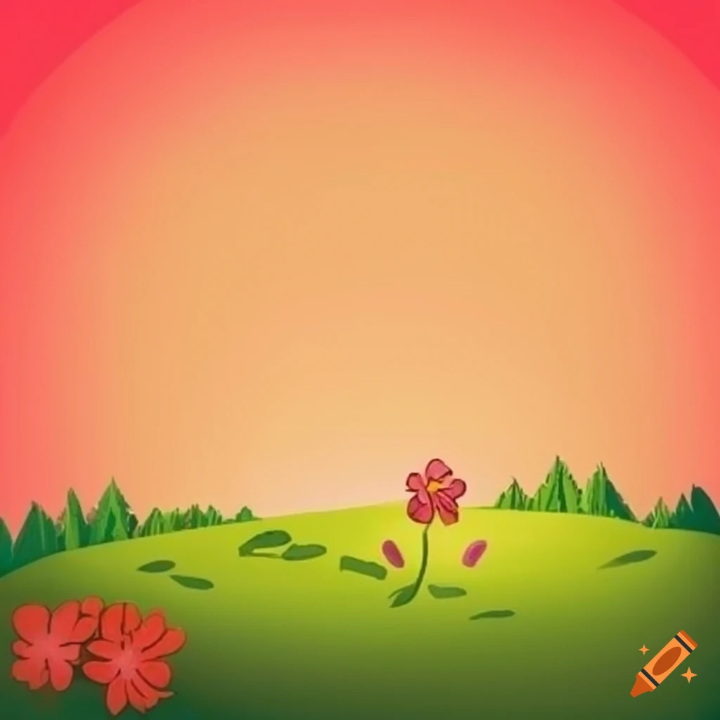 Colorful flowers on a cartoon hill on Craiyon