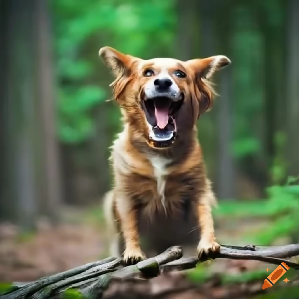 Dog barking in the forest on Craiyon