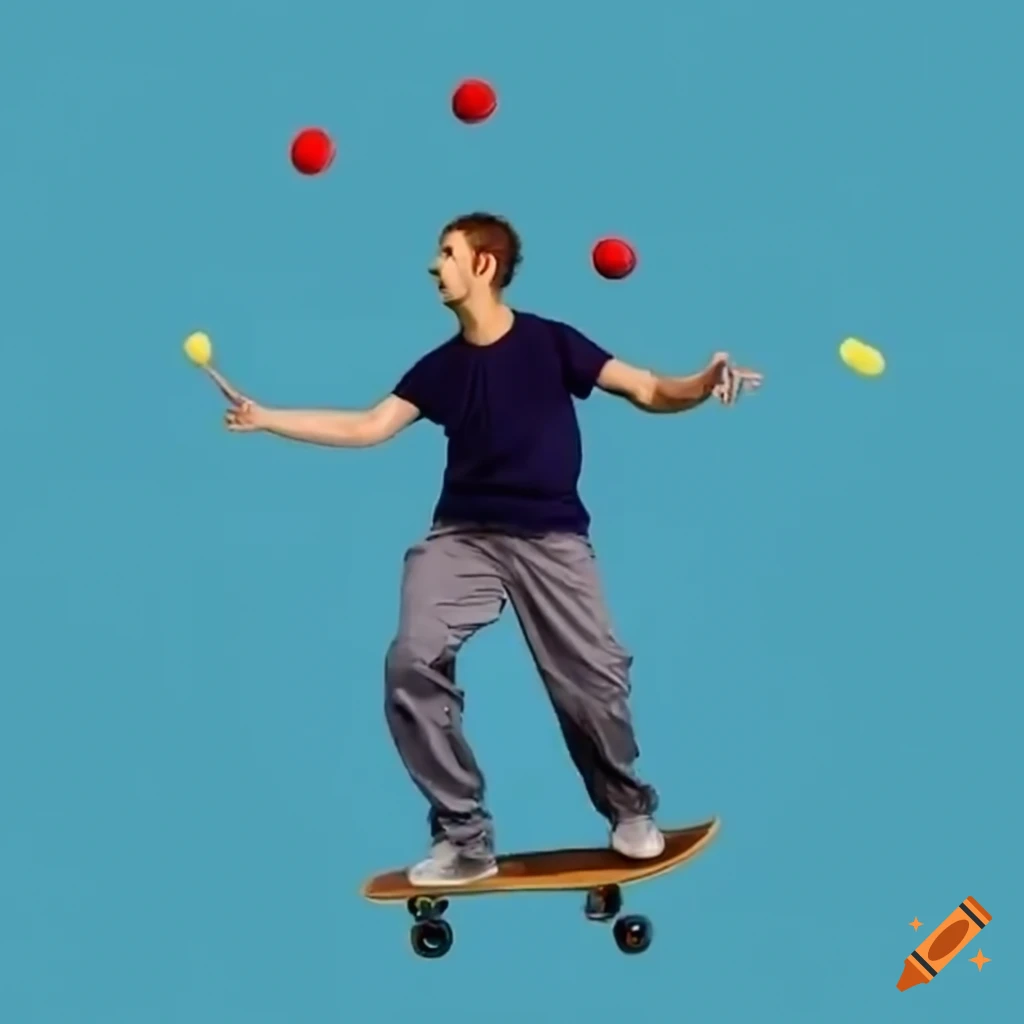 Skateboarder juggling balls on Craiyon
