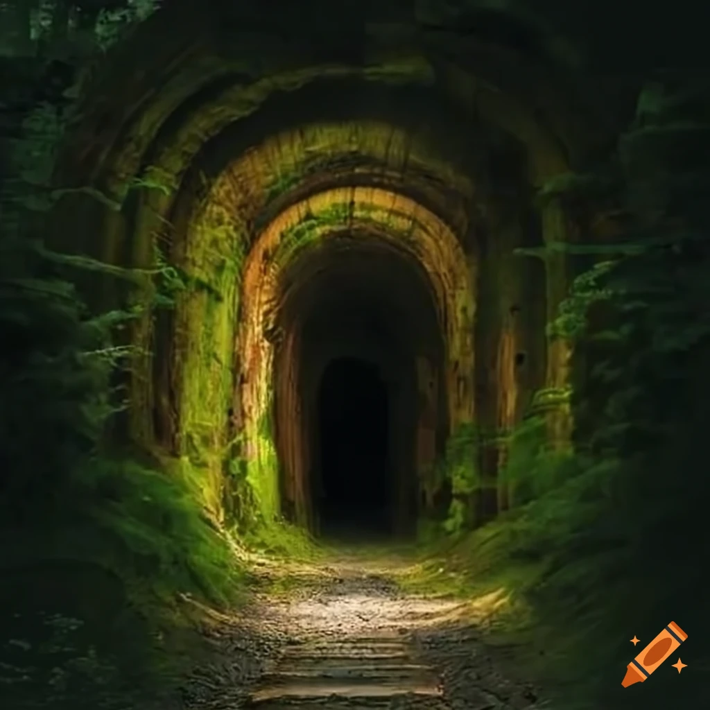 A mysterious tunnel leading to a hidden clearing on Craiyon