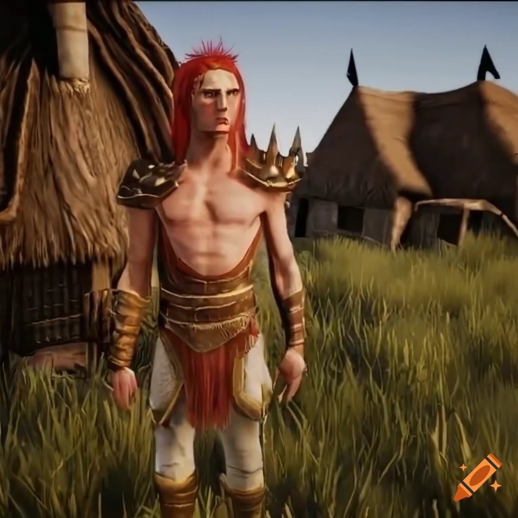 Image of a pale-skinned elf warrior with red hair on Craiyon