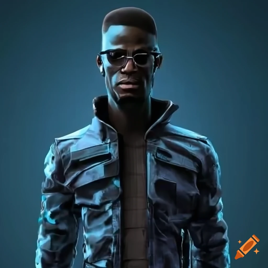 African explorer in futuristic outfit appearing through a ...