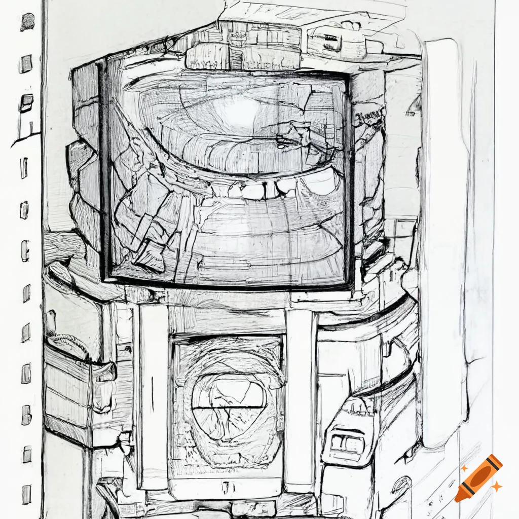 Schematic drawing of a dimensional portal device on Craiyon