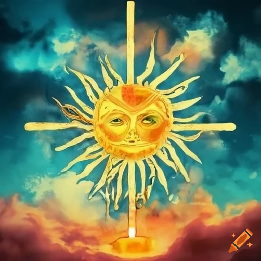 Sun tarot card with 60s hippie graphic vintage poster on Craiyon