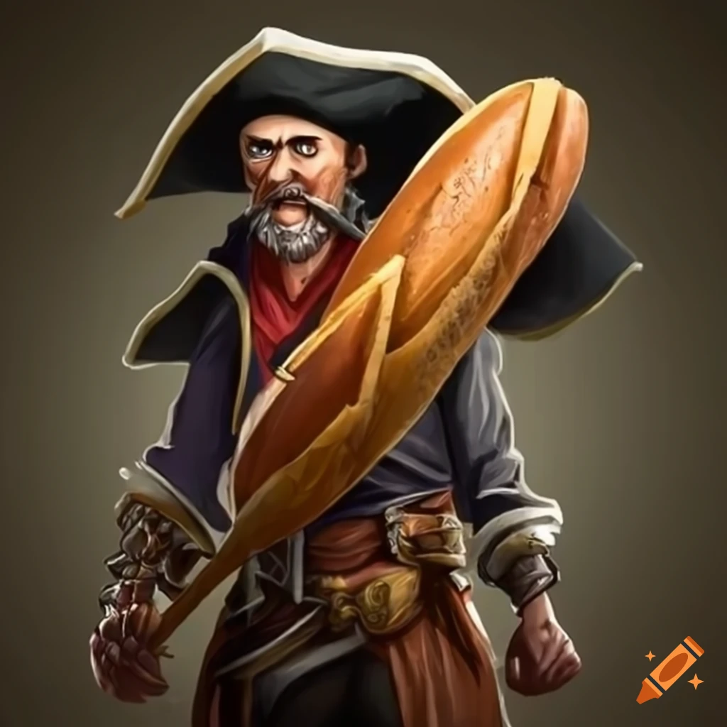 Funny illustration of a pirate enjoying a pulled pork sandwich on Craiyon