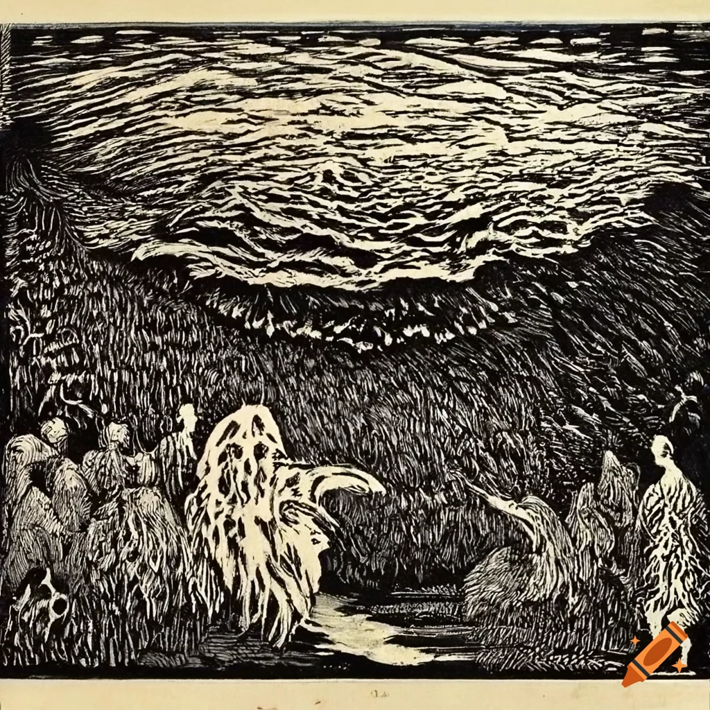 Woodcut print of The Demons of Eden on Craiyon