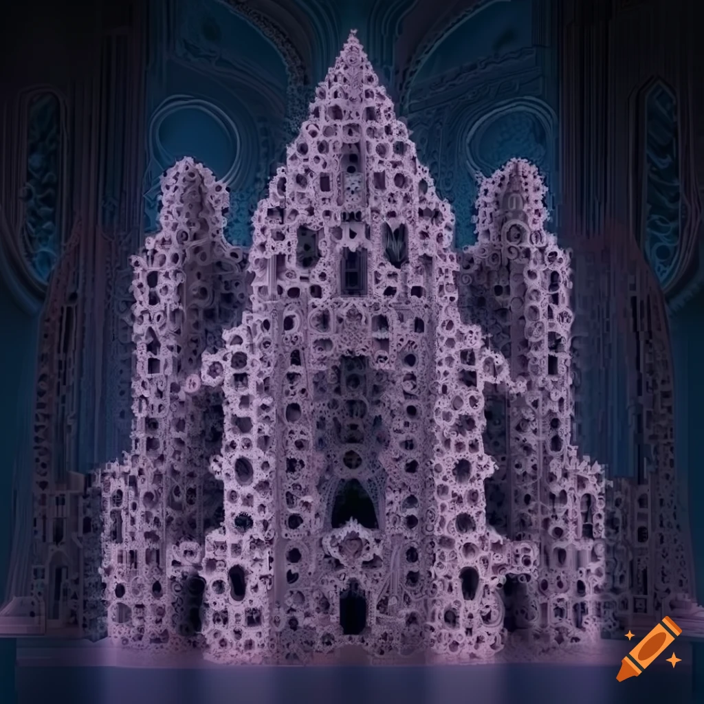 Symmetrical menger sponge fractal church on Craiyon