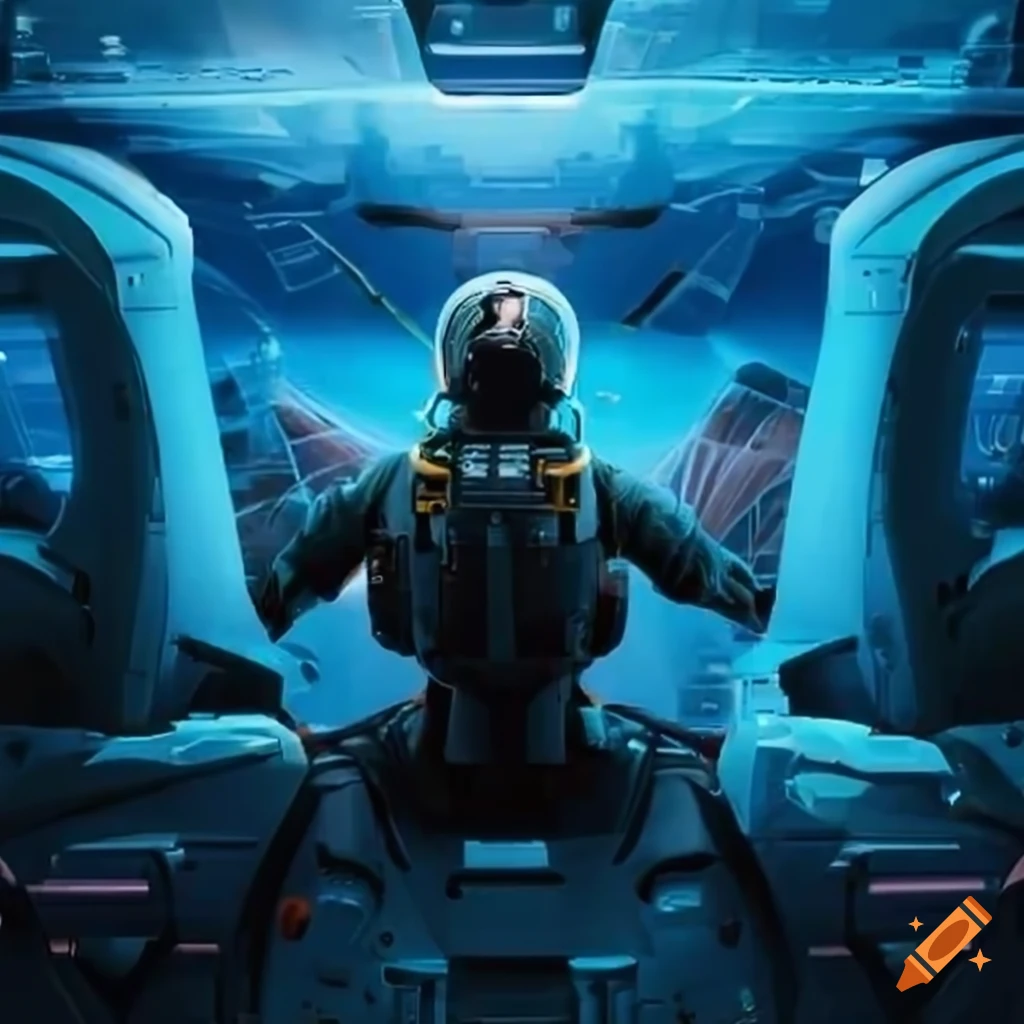 Futuristic cockpit with a human pilot