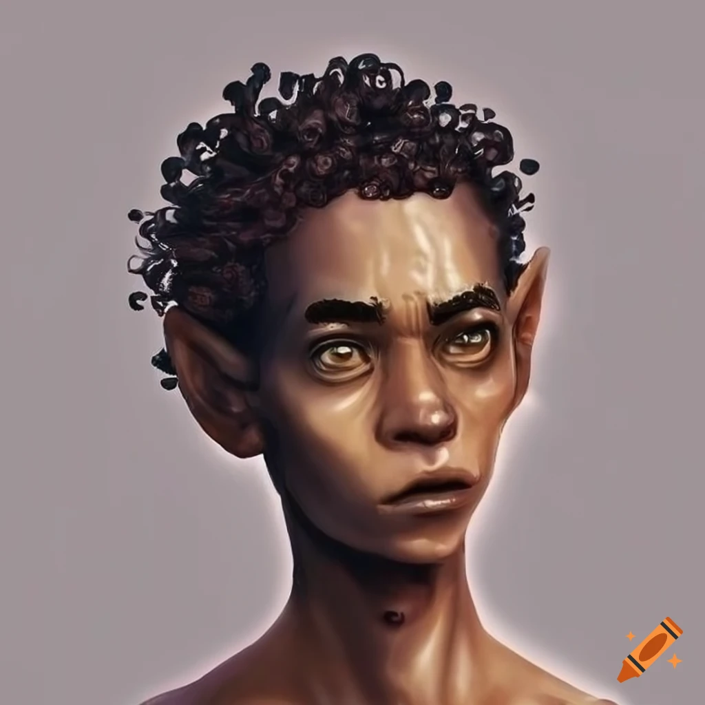 Illustration of a curly-haired black-skinned alien man on Craiyon