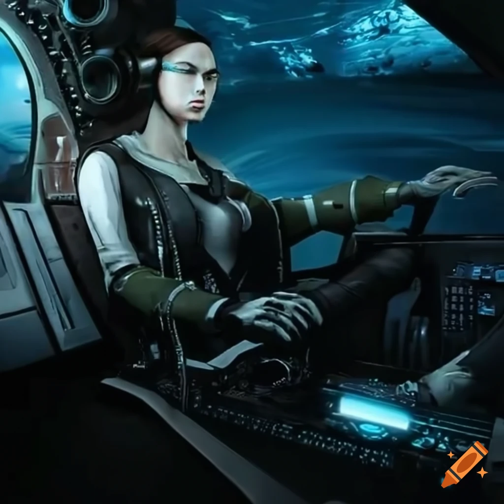 Futuristic cockpit with a human pilot