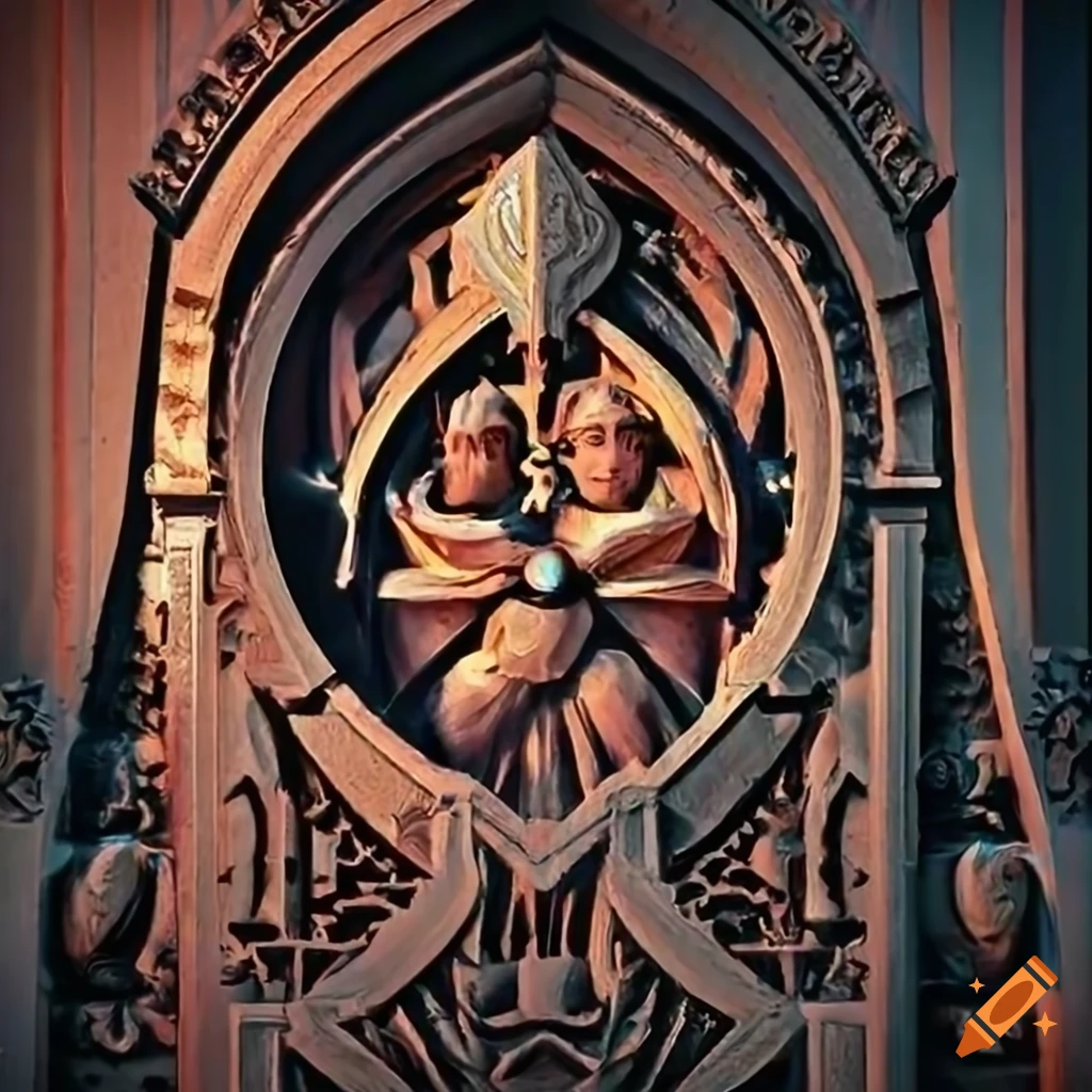 Detailed architectural stave carving in Zelda game style on Craiyon