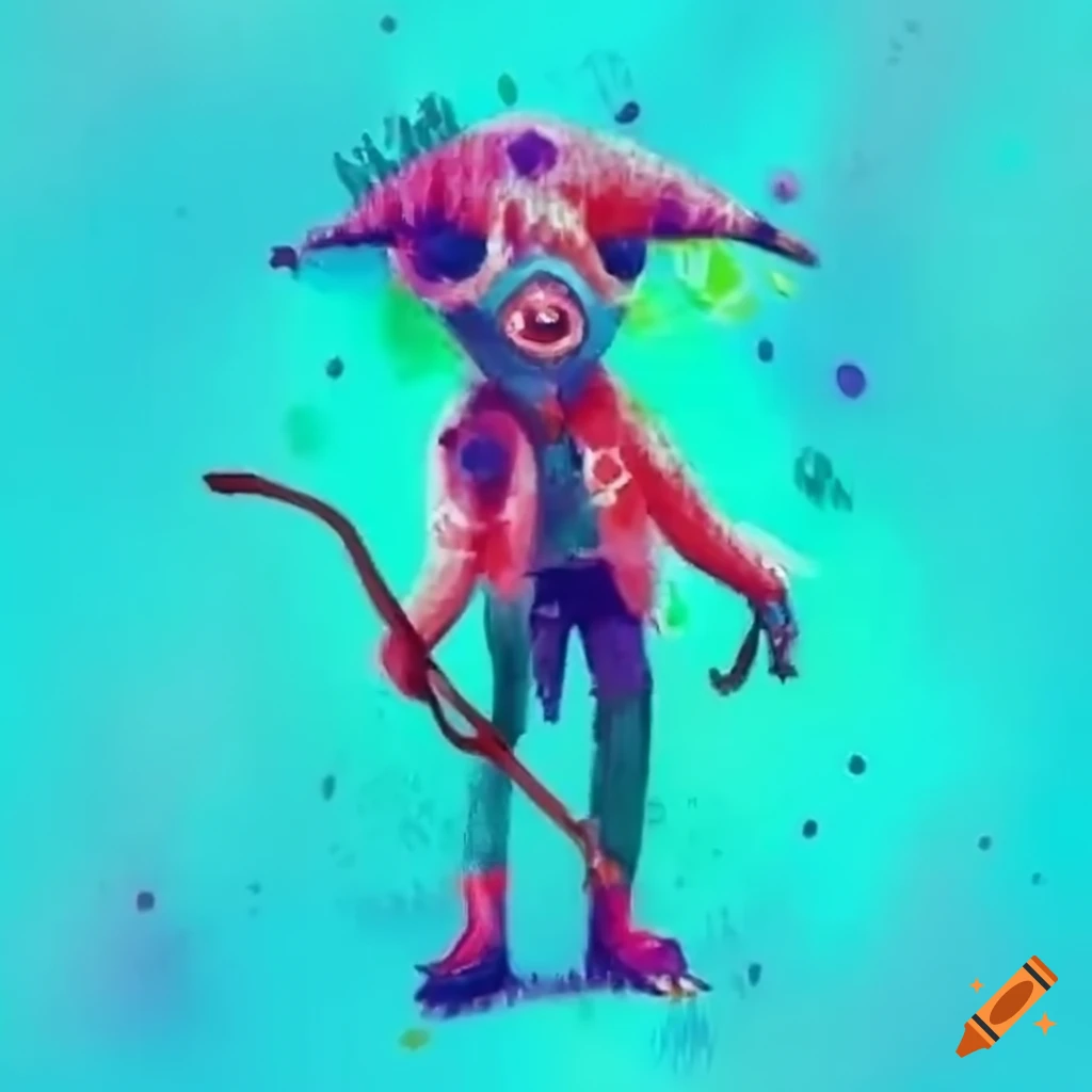 Full-length portrait of a intriguing weirdcore character