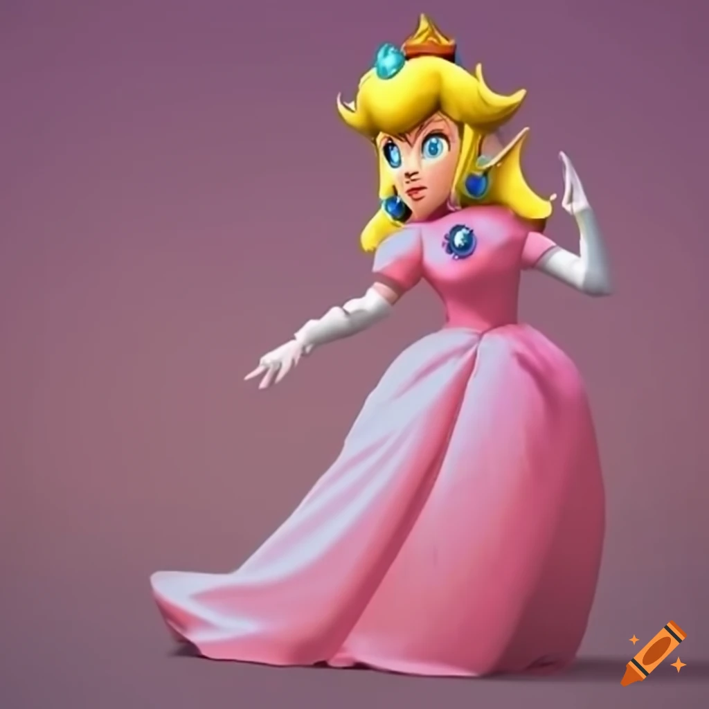 Princess peach and link posing in detailed pink silk ballgowns on Craiyon