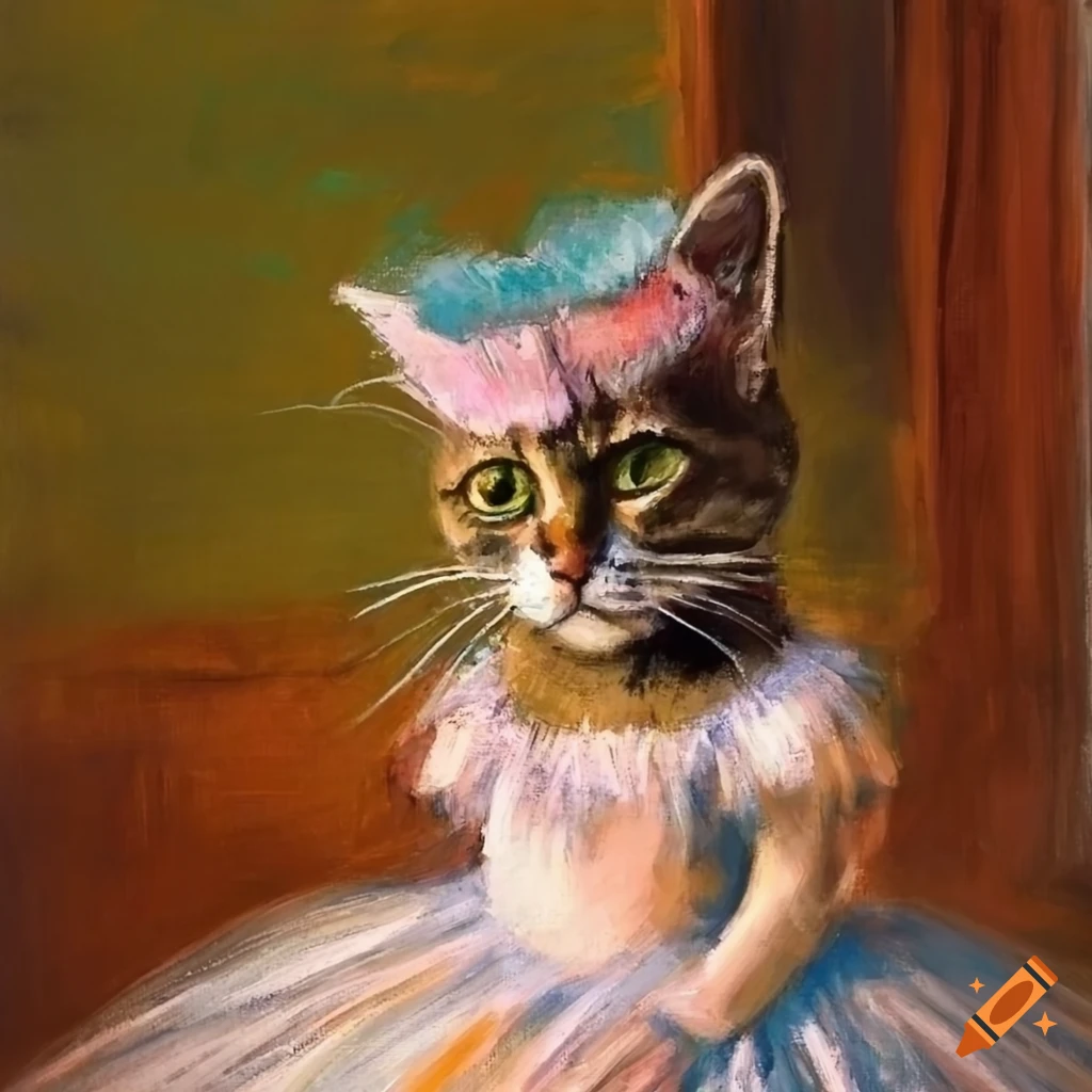 Impressionist painting of a cat in ballet costume on Craiyon