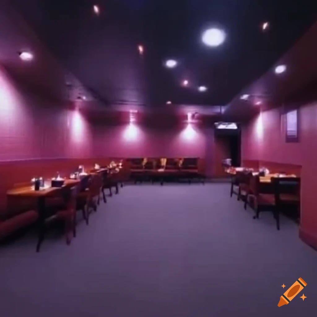 Haunting photograph of a liminal restaurant interior at night on Craiyon