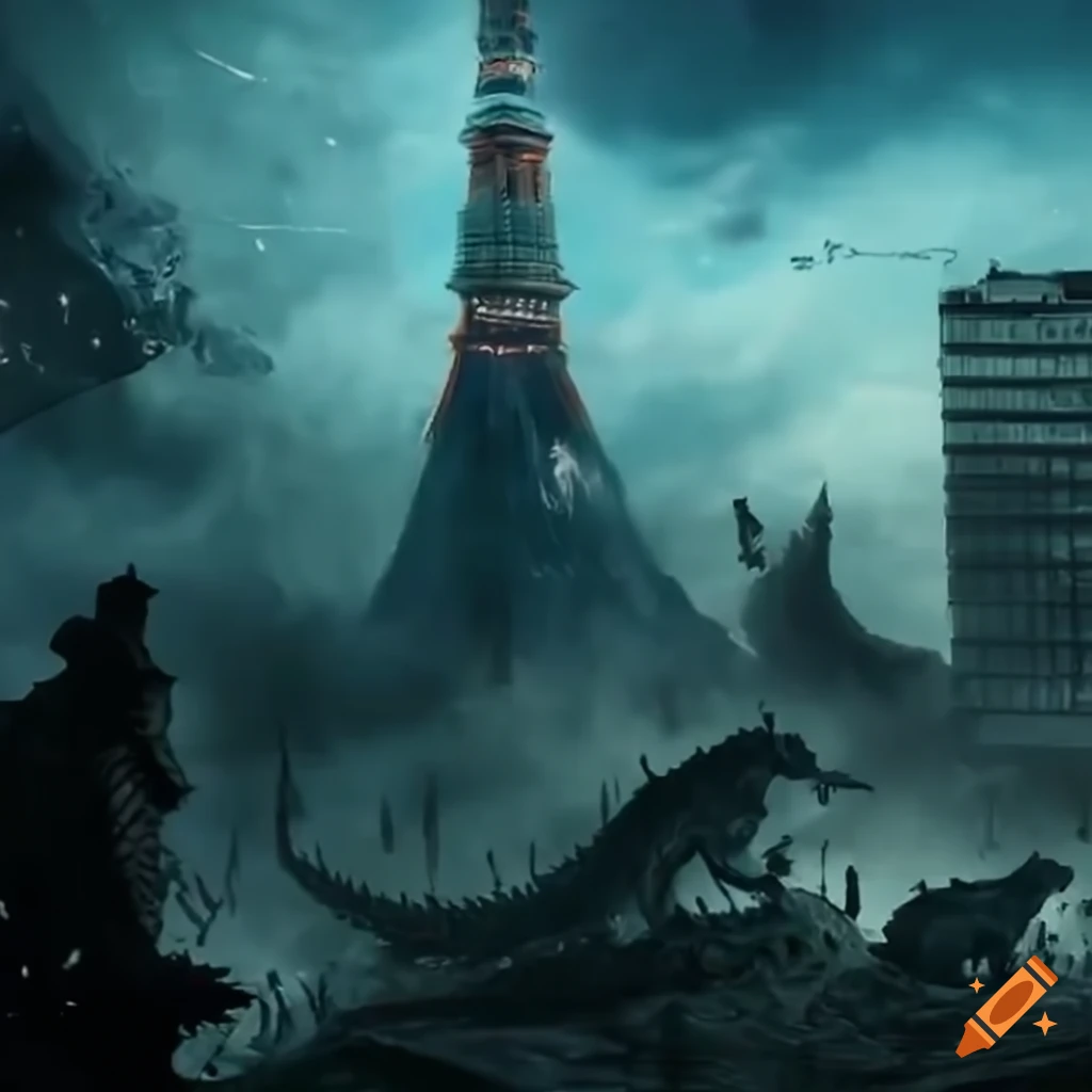View of a monster attacking a city on Craiyon