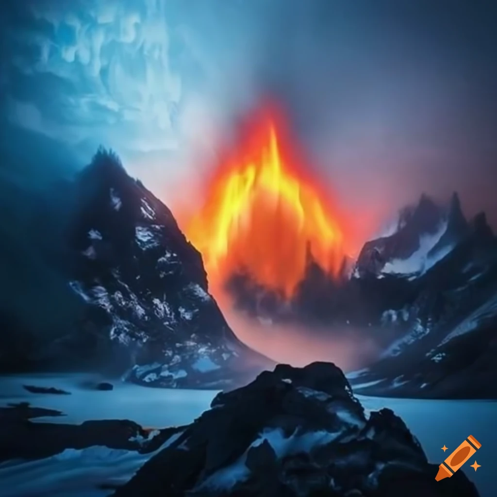 Mountain with ice and fire