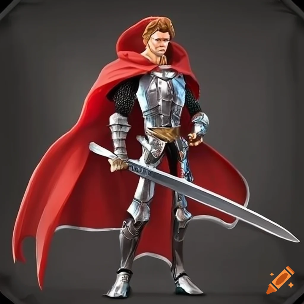 Illustration of Ken Masters as a red armored knight with a sword on Craiyon