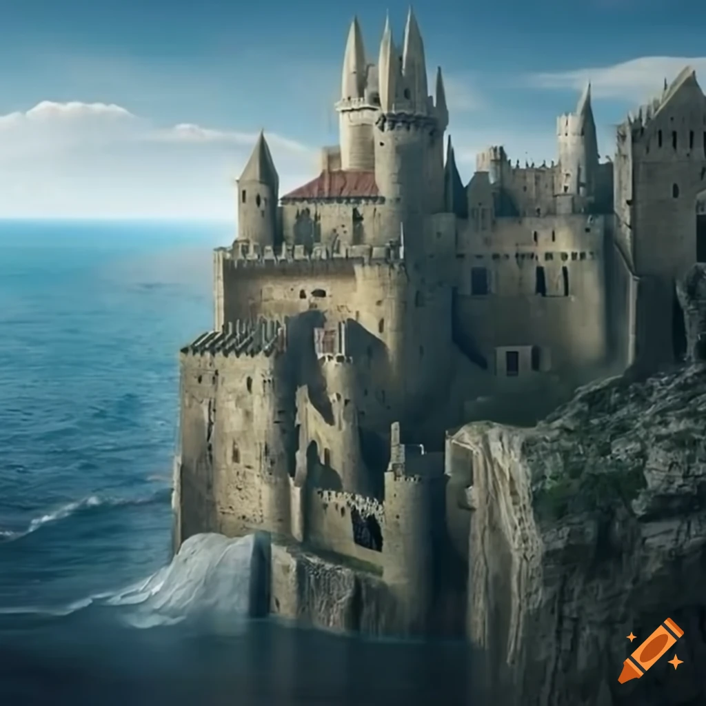 Hyperrealistic artwork of a medieval city on a cliff on Craiyon