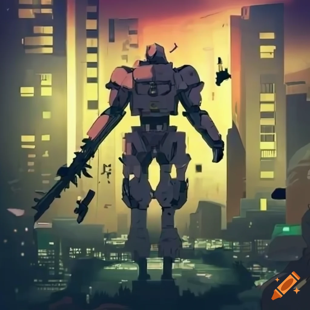 Anime-style mecha robot in a futuristic city on Craiyon