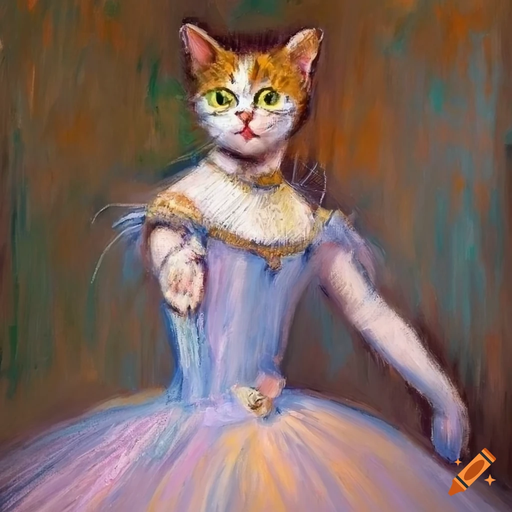 Impressionist painting of a cat in ballet costume on Craiyon