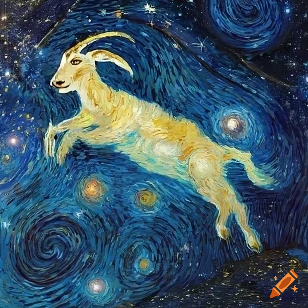Cosmic goat silhouette painting by Vincent van Gogh on Craiyon