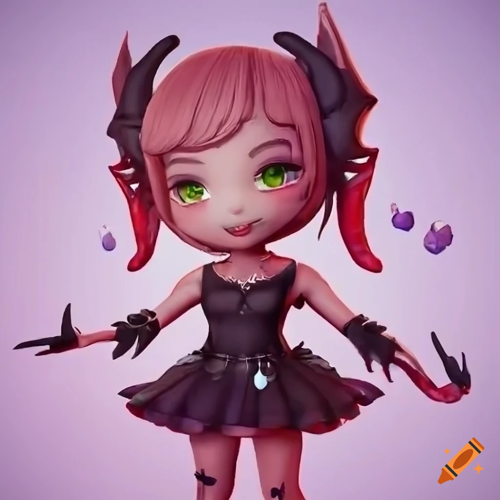 Adorable cartoon embroidery demon chibi girl