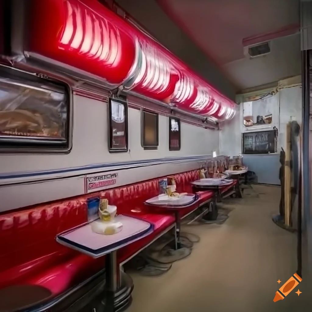 Eerie night photograph of a liminal diner interior